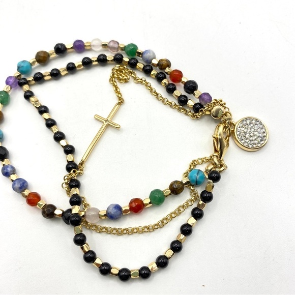 Jewelry | Natural Stone Christian Cross Gold Bracelet | Poshmark